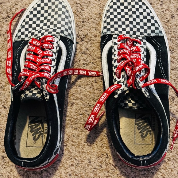 Vans | Shoes | Vans Checkered Sneakers With Red Laces | Poshmark